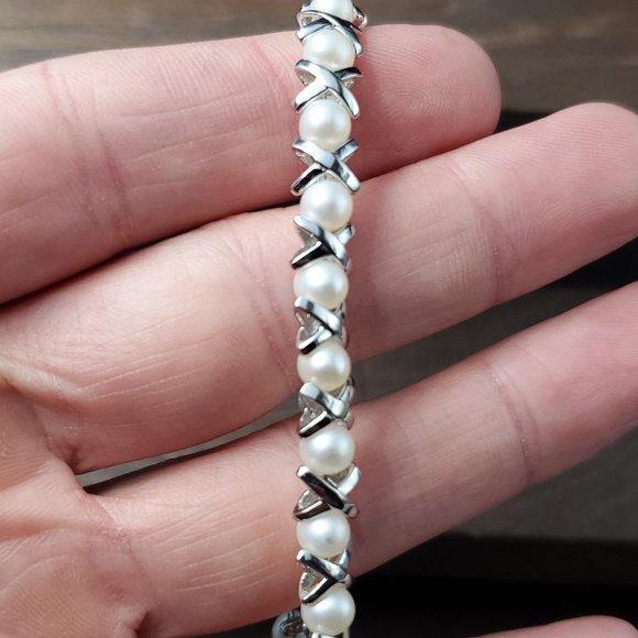 Jewelry | 7 Inch Sterling Silver X Pattern Genuine Pearl Allison And ...